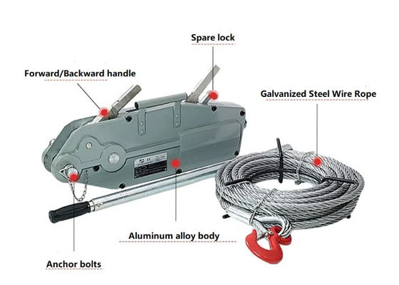 Capacity 3200kg Wire Rope 20 Meters Tirfor Winch Tirfor Cable Puller